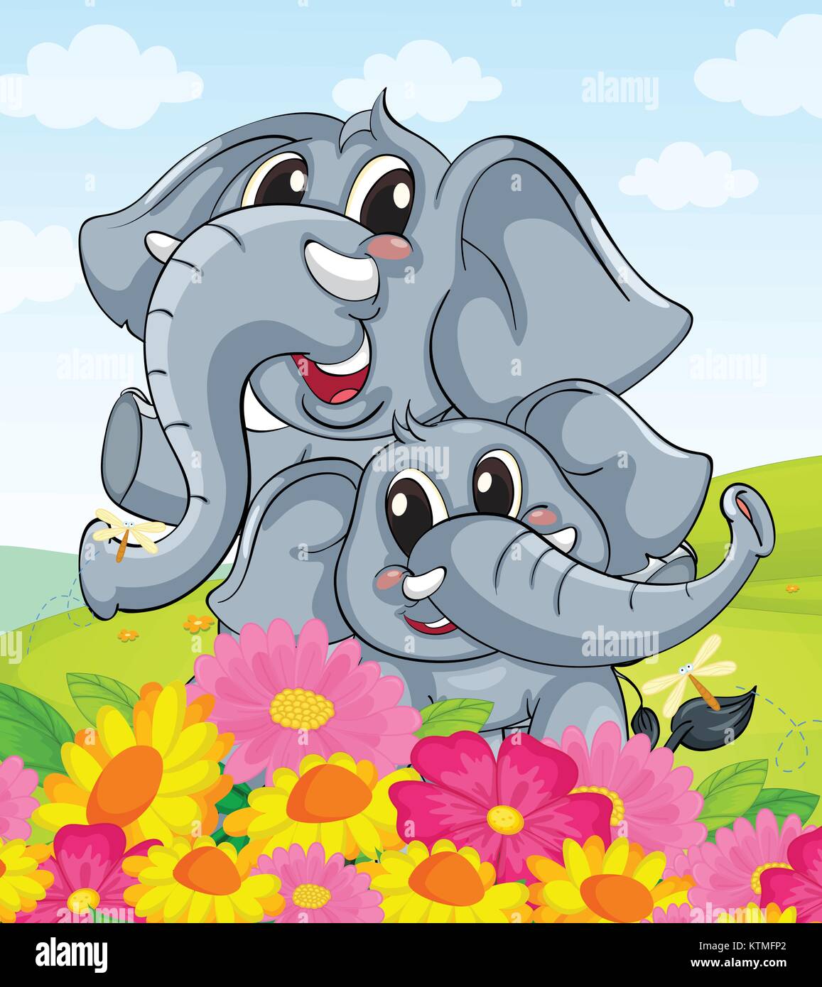 Illustration of cartoon elephants together Stock Vector Image & Art - Alamy