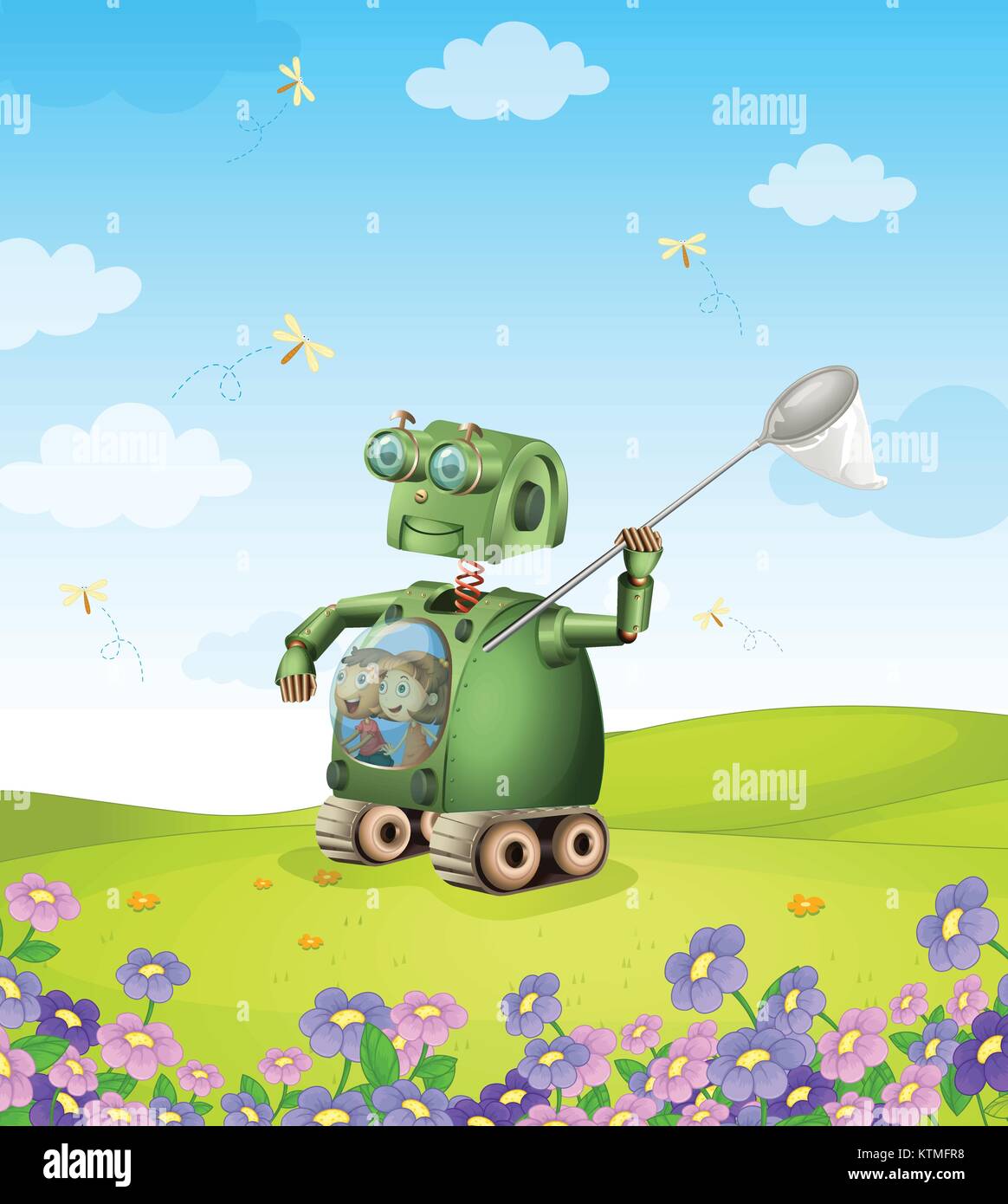 illustration of robot and kids in nature Stock Vector Image & Art - Alamy
