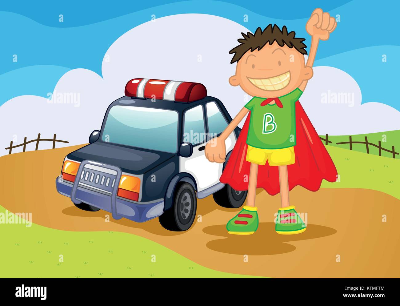 illustration of boy and car on a landscape Stock Vector Image & Art - Alamy
