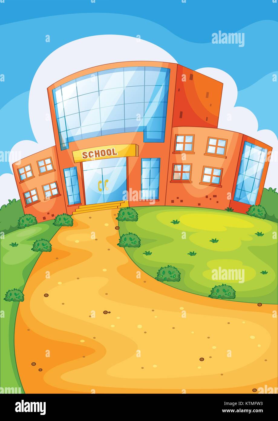 Illustration of school building and path Stock Vector Image & Art - Alamy