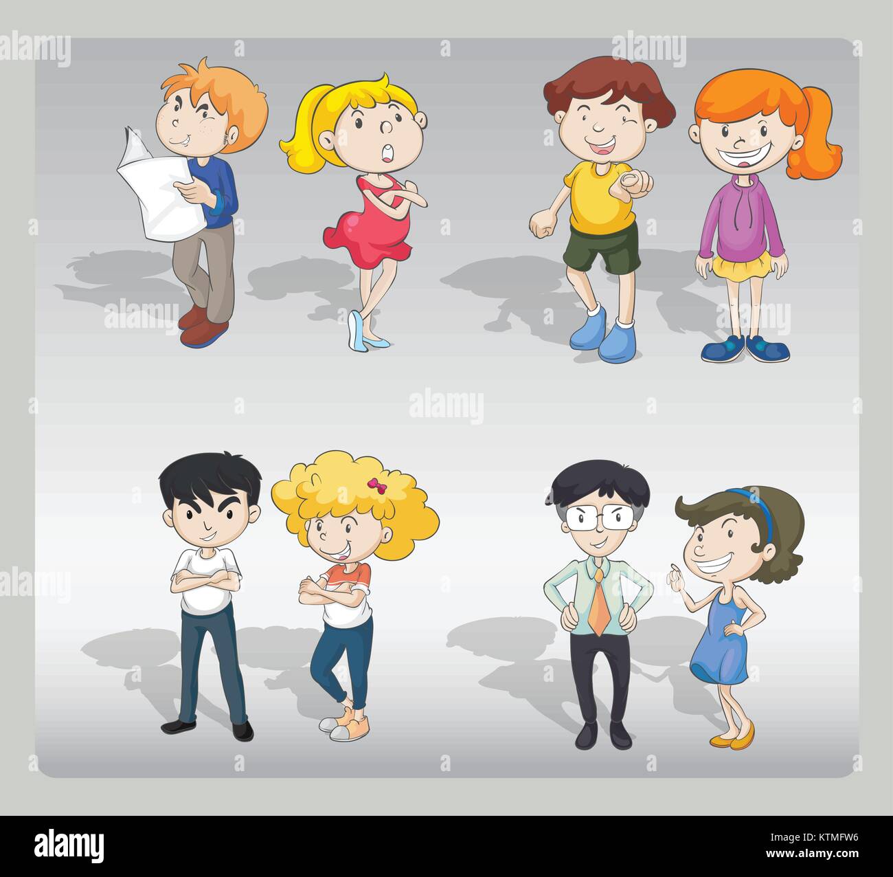 illustration of various characters on a grey background Stock Vector ...