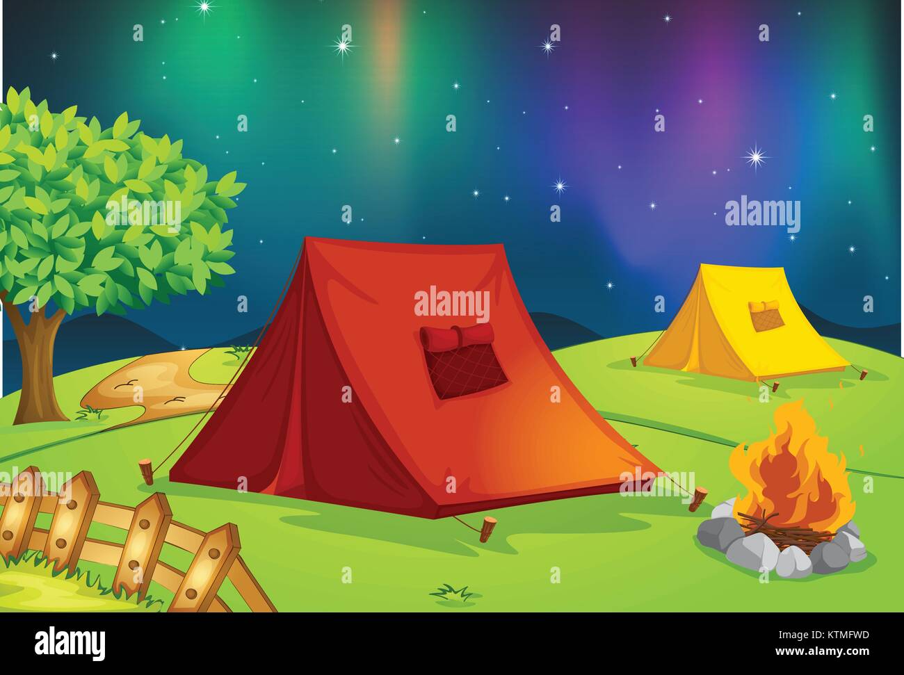 illustration of a tent house and stars in night sky Stock Vector Image ...