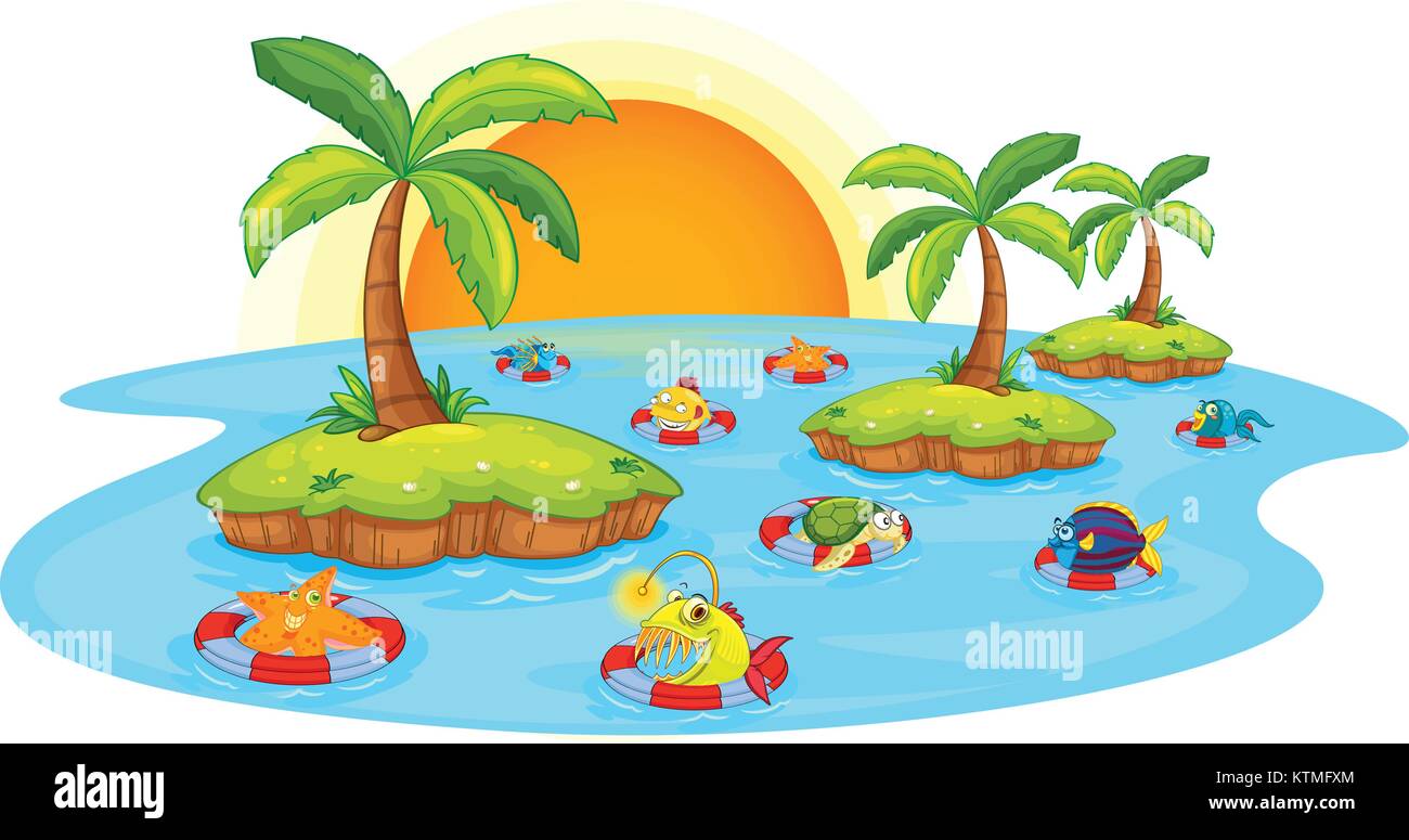 illustration of fish in a pond on a white background Stock Vector Image ...