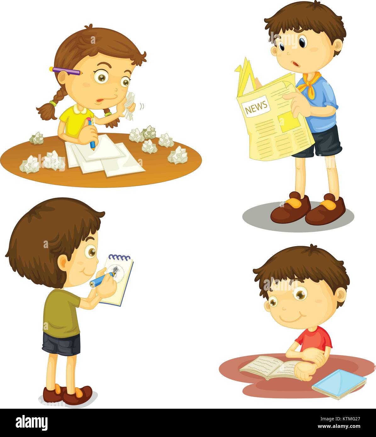 illustration of a four kids on a white background Stock Vector Image ...