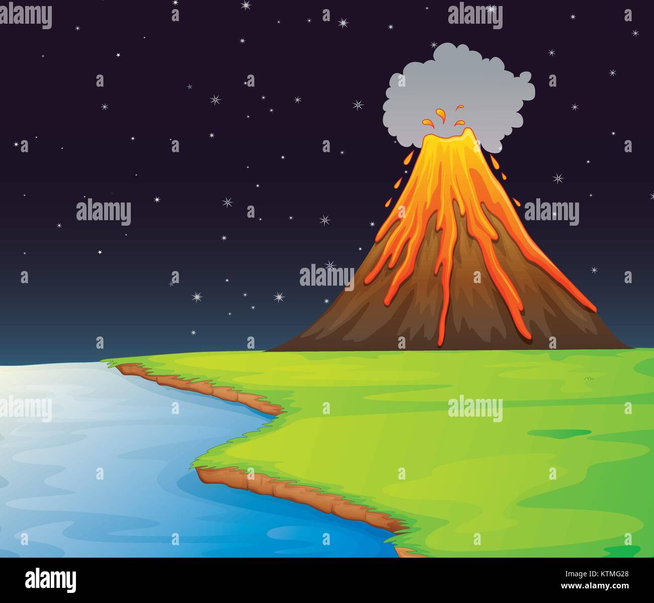 Illustration of volcano in the distance Stock Vector Image & Art - Alamy