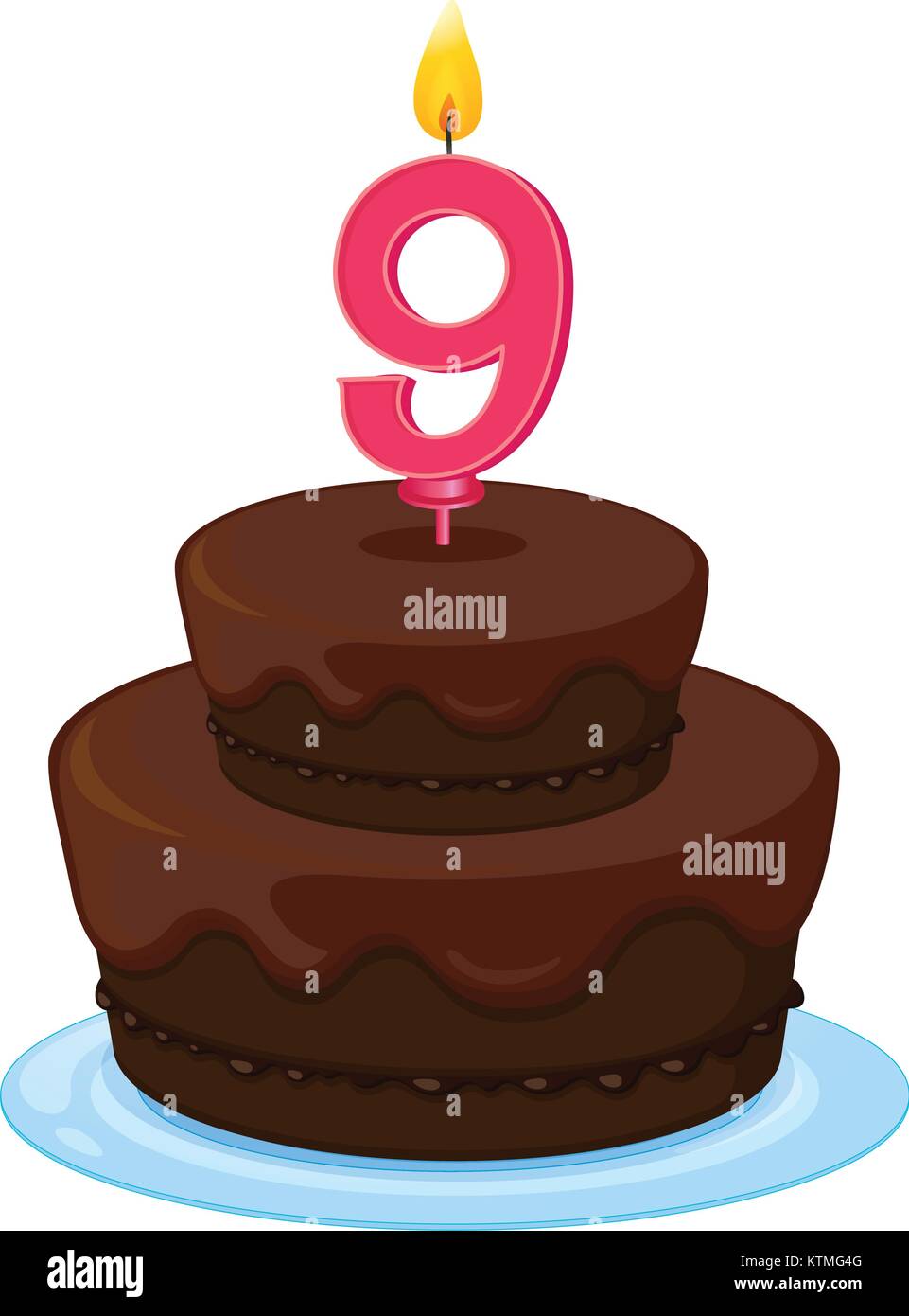 illustration of a cake with candle 9 on a white background Stock Vector ...