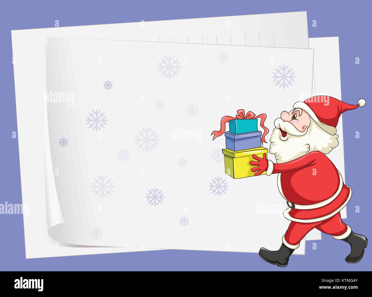 illustration of paper sheets and santa claus on a blue background Stock ...