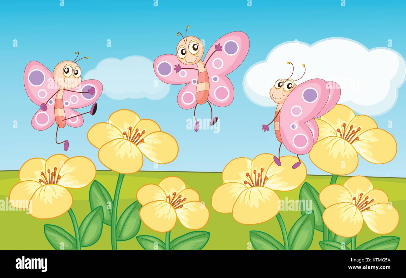illustration of butterflies on flowers Stock Vector Image & Art - Alamy