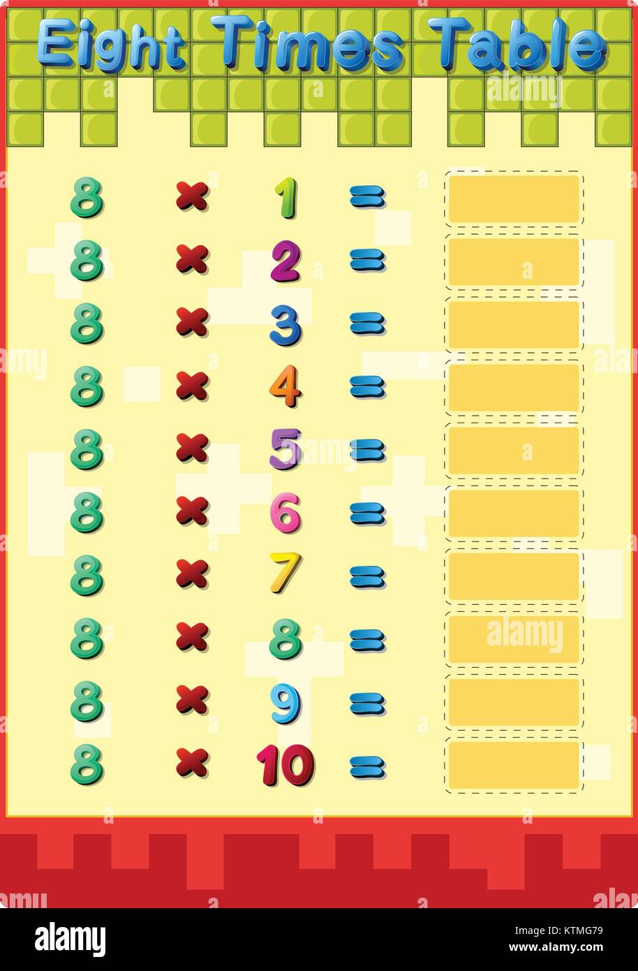 Worksheet of the 8 times tables Stock Vector Image & Art - Alamy