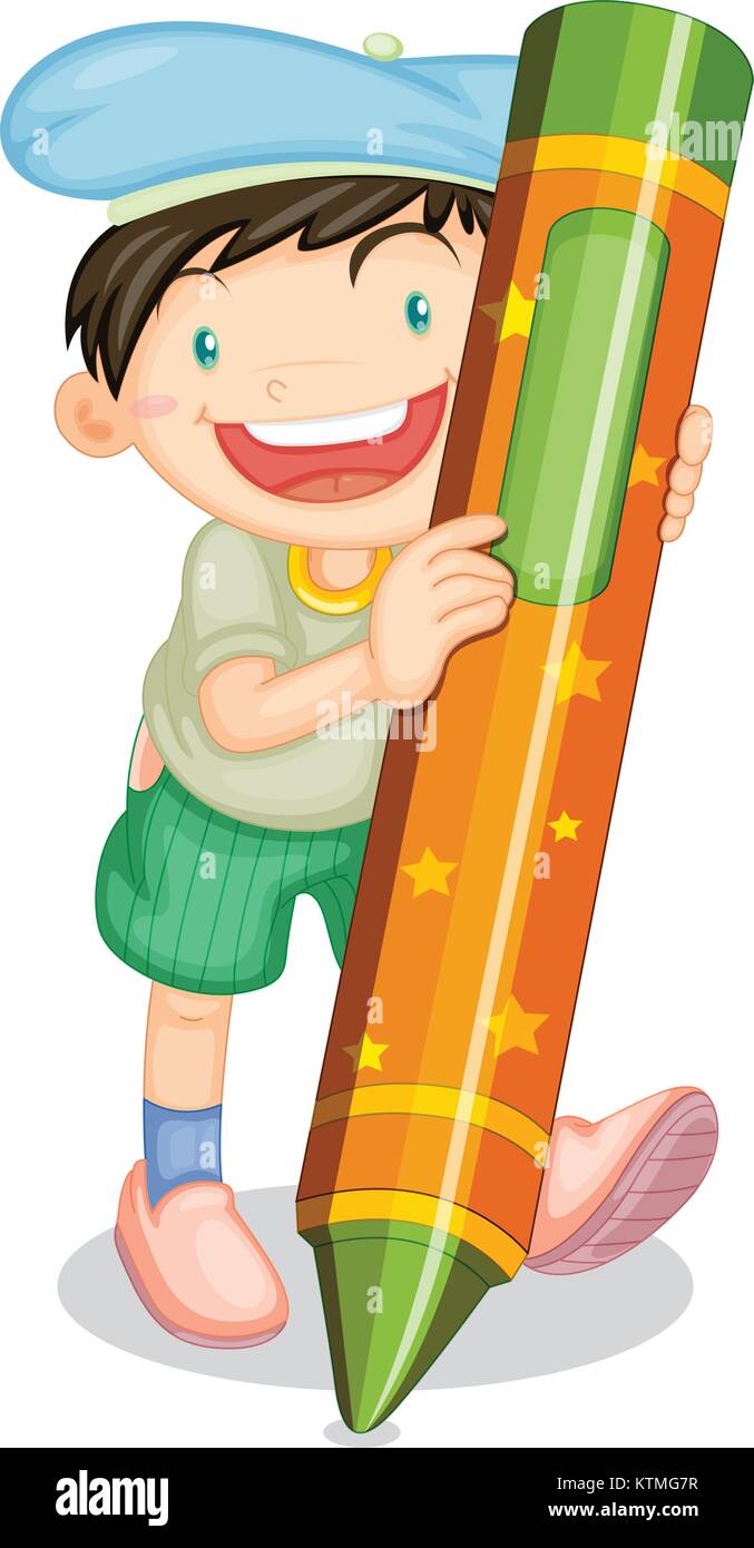 illustration of a boy with pencil on a white background Stock Vector ...