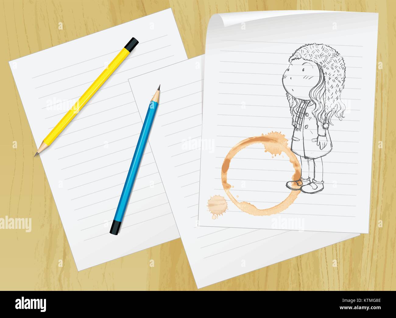 Illustration of a girl drawn on paper Stock Vector Image & Art - Alamy