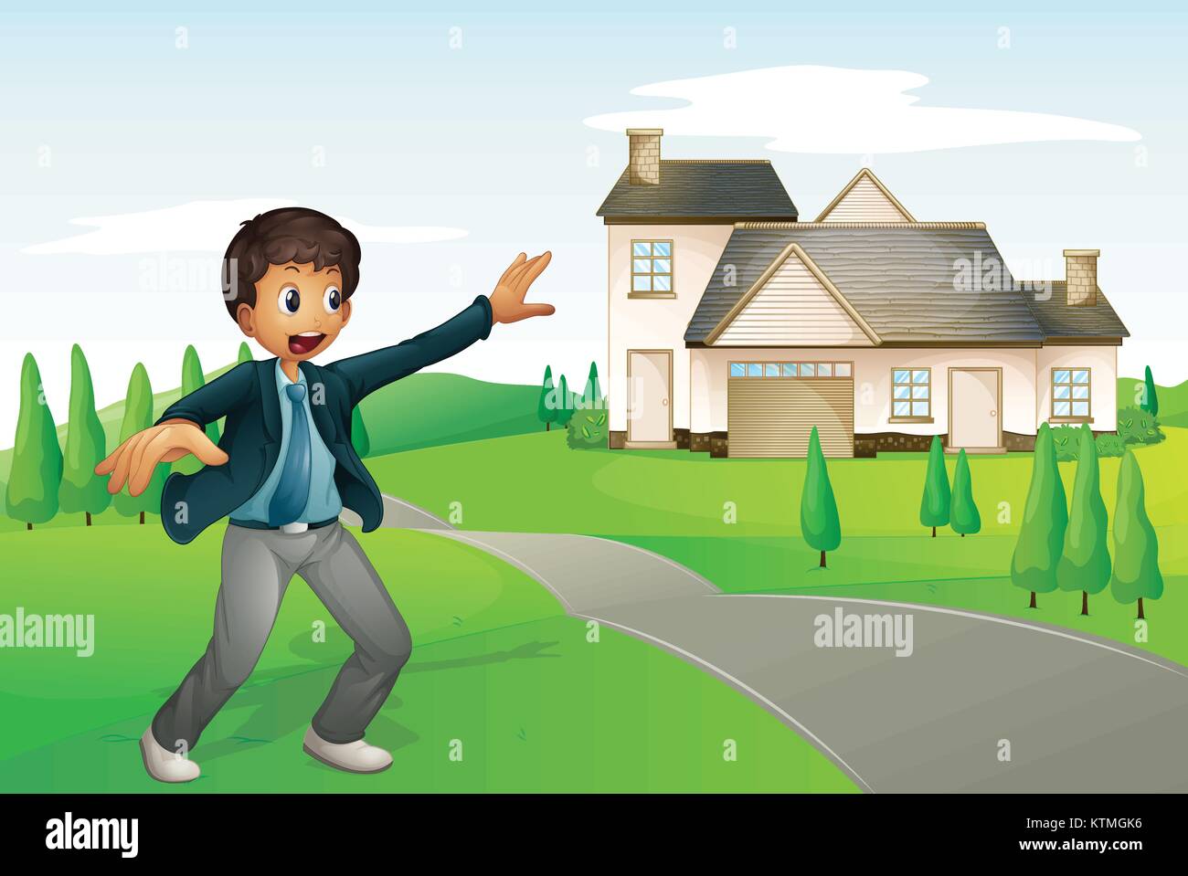 illustration of a boy and a house in a beautiful nature Stock Vector ...