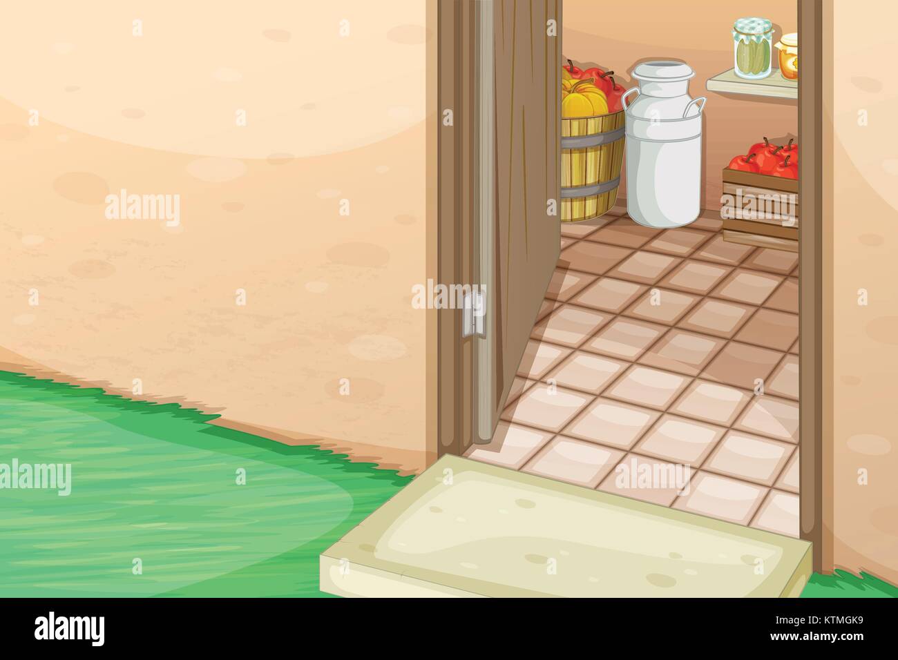 Open kitchen door illustration with food Stock Vector Image & Art - Alamy