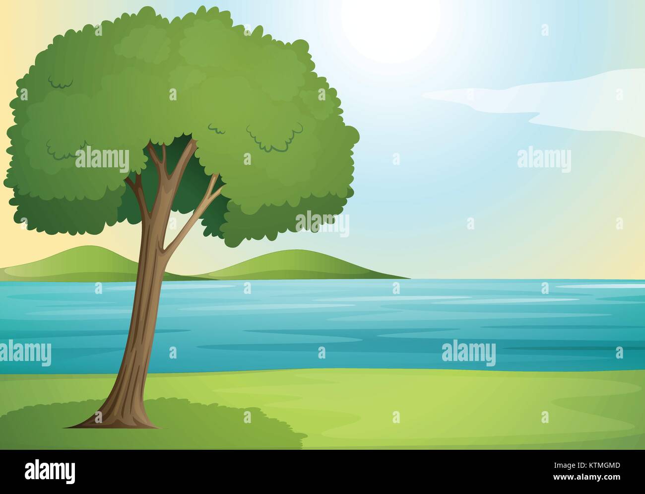 illustration of a tree and river in a beautiful nature Stock Vector ...