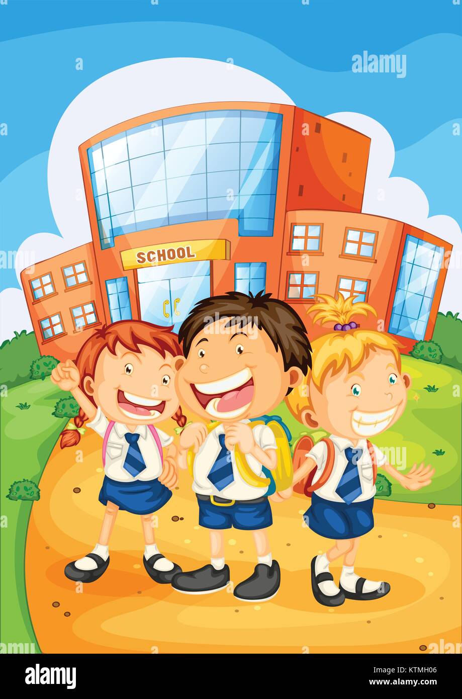 illustration of a kids in front of school Stock Vector Image & Art - Alamy