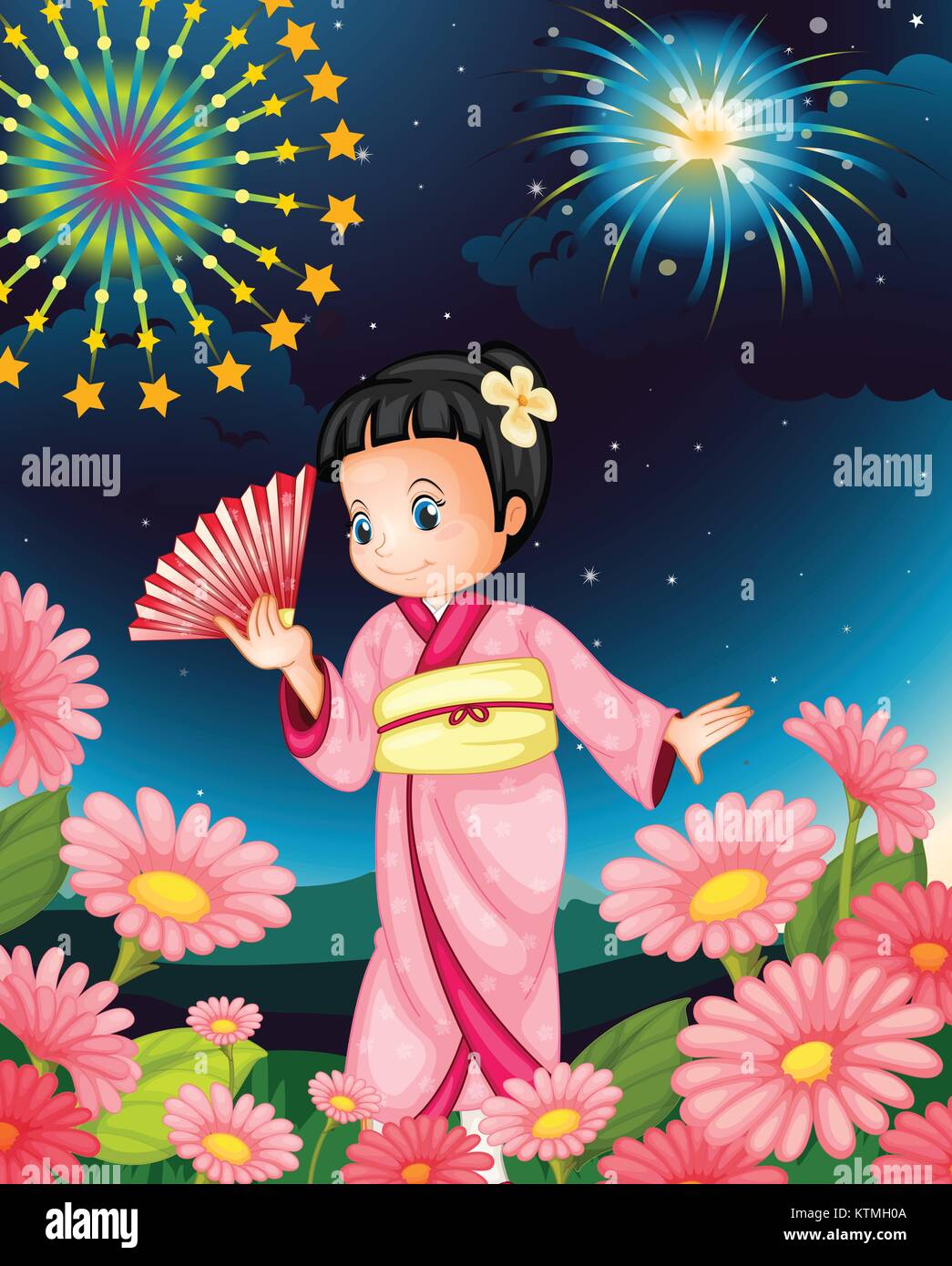 Illustration of a Japanese girl at night Stock Vector Image & Art - Alamy