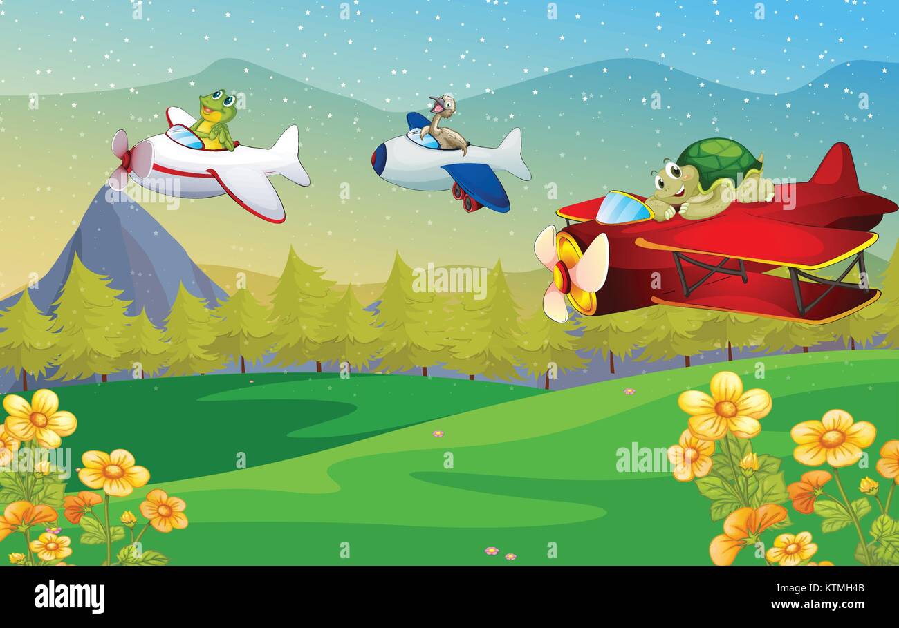 illustration of a animals flying air plane Stock Vector Image & Art - Alamy