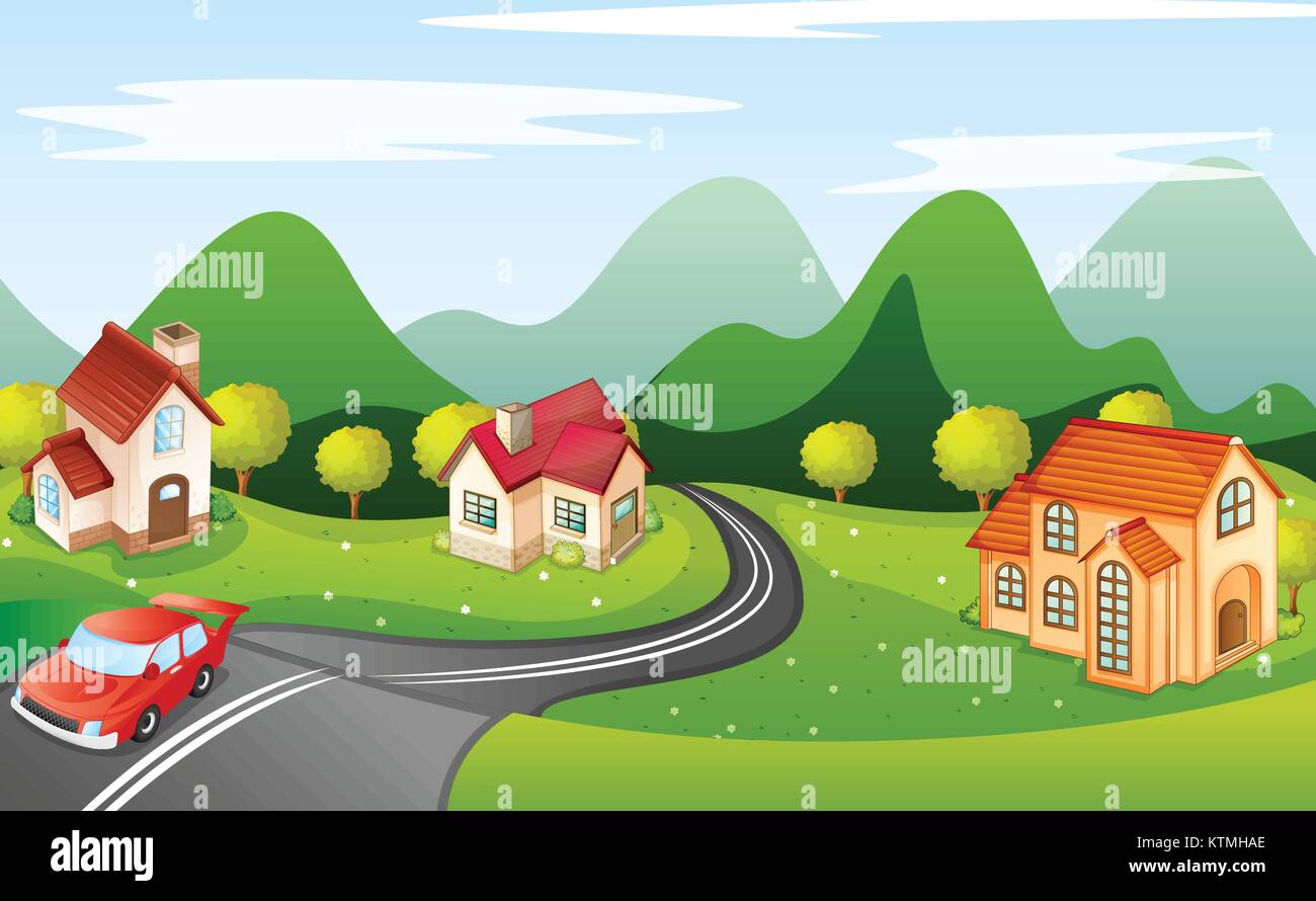 Rural village road sketch Stock Vector Images - Alamy