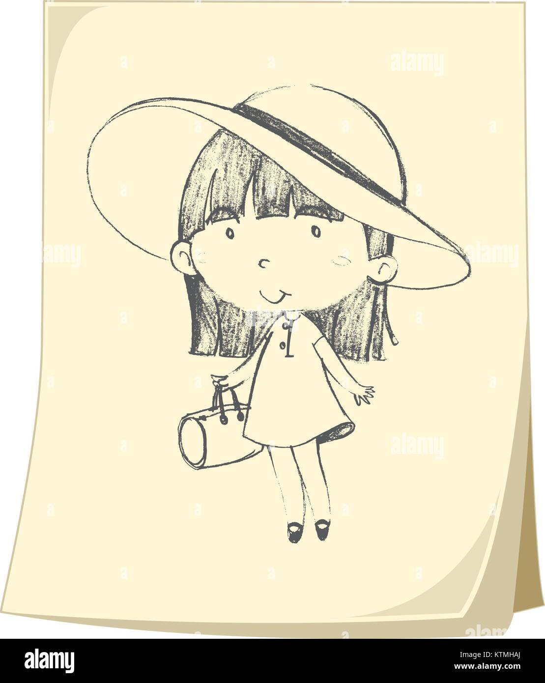 Illustration of a girl sketched on yellow paper Stock Vector Image ...