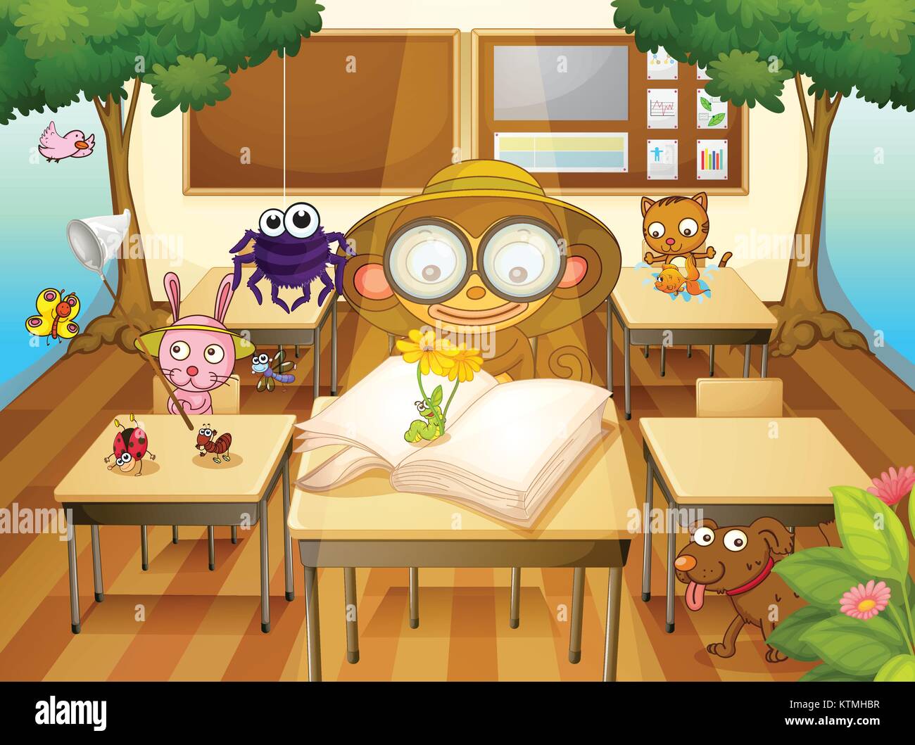 illustration of a animals and trees in classroom Stock Vector Image ...