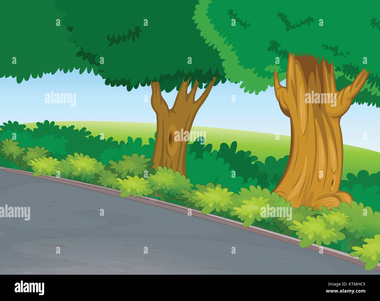 illustration of tree beside road in a beautiful nature Stock Vector ...