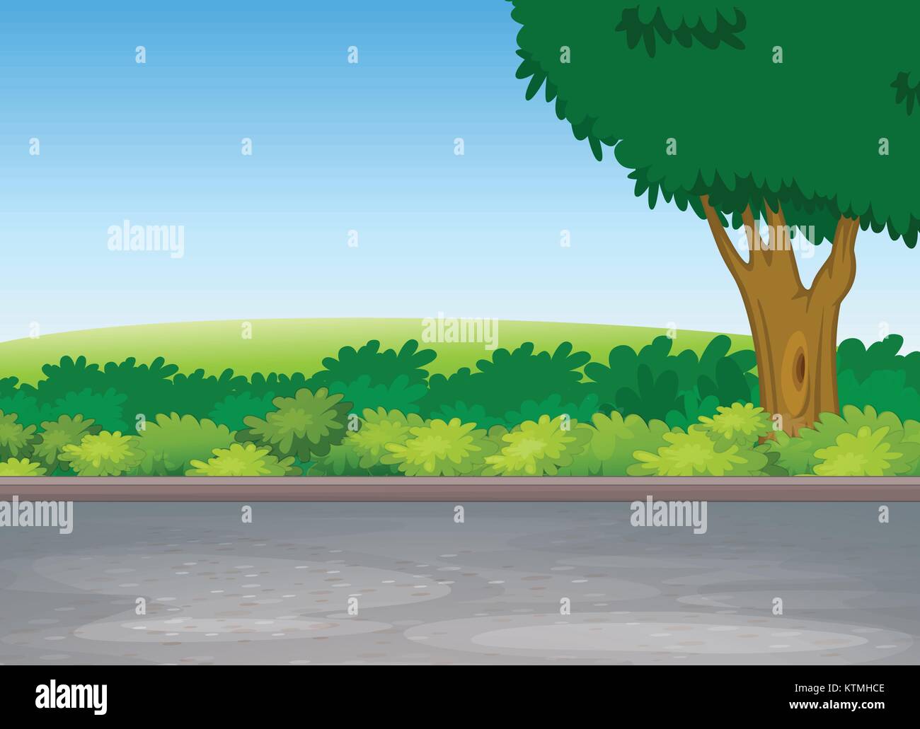 illustration of tree beside road in a beautiful nature Stock Vector ...