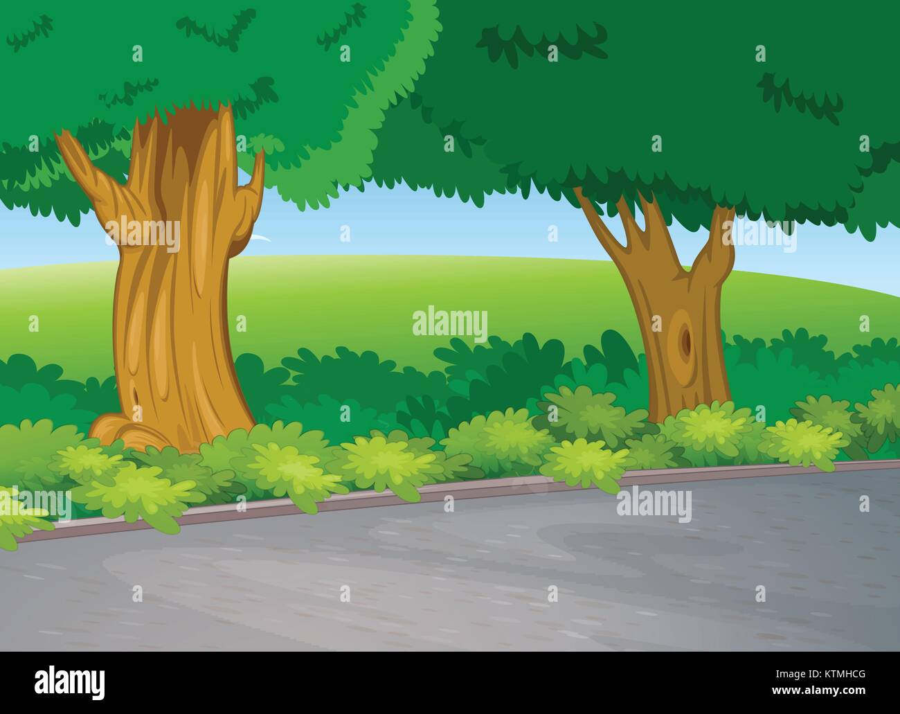 illustration of tree beside road in a beautiful nature Stock Vector ...