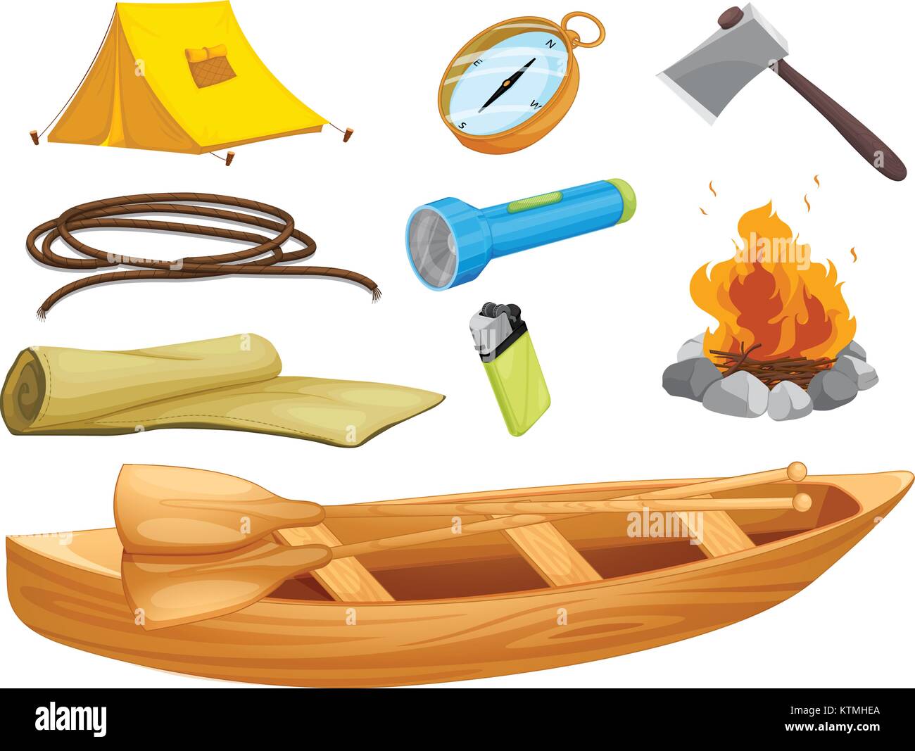 illustration of various objects of a camp on a white background Stock ...