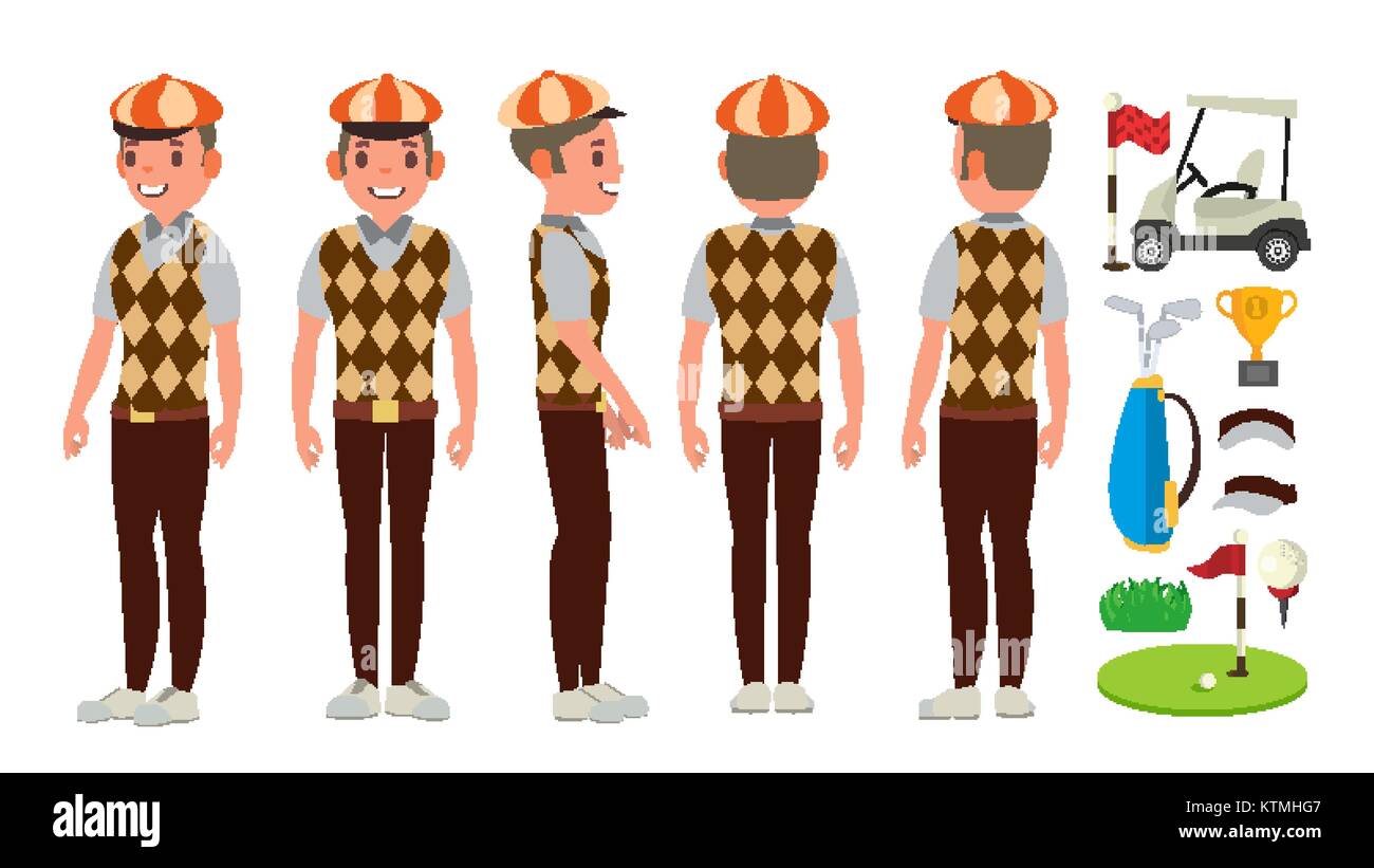 Golf Player Vector. Playing Golfer Male. Different Poses. Isolated Flat ...