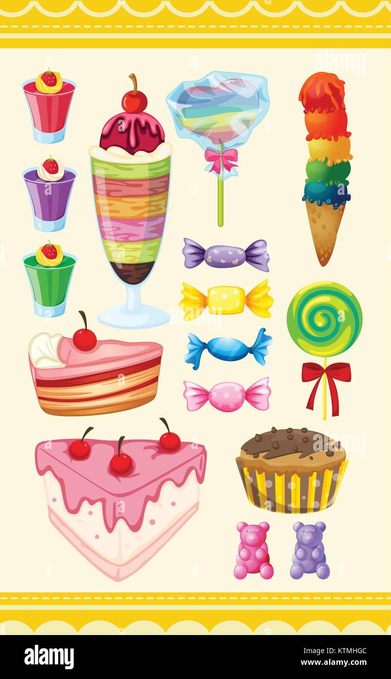 illustration of various sweets on a white background Stock Vector Image ...