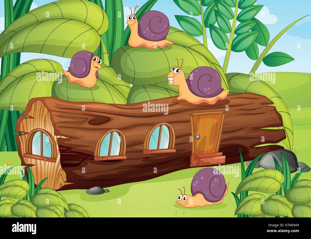 illustration of snails and house in a beautiful nature Stock Vector ...