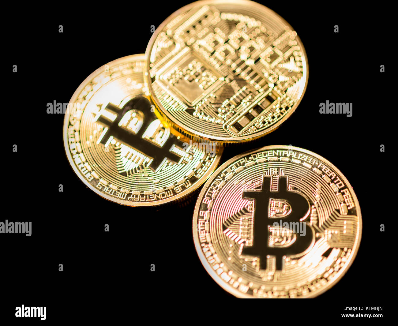 Bitcoin on black background Stock Photo - Alamy