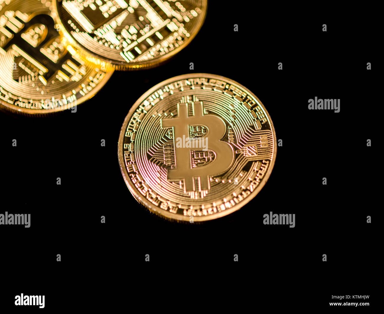 Bitcoin on black background Stock Photo - Alamy