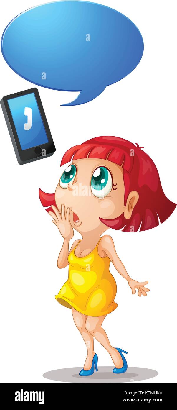 illustration of a girl with handset and call out on white Stock Vector ...