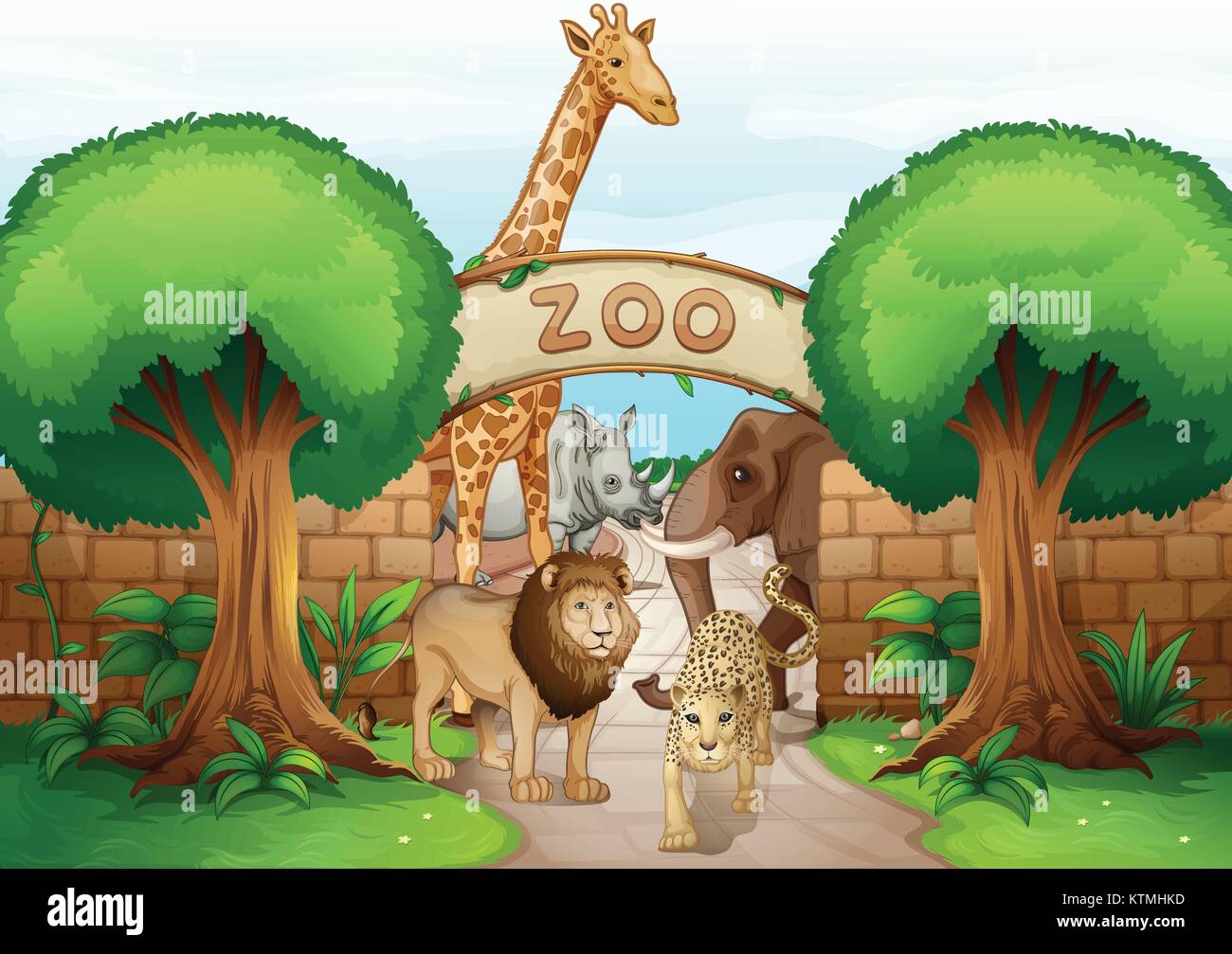 illustration of a zoo and the animals in a beautiful nature Stock ...