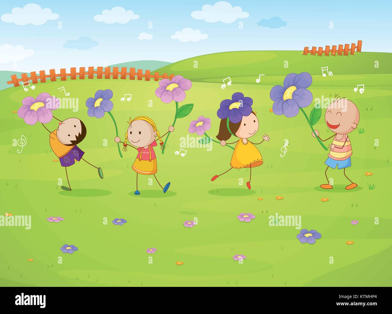 illustration of kids in a beautiful nature Stock Vector Image & Art - Alamy