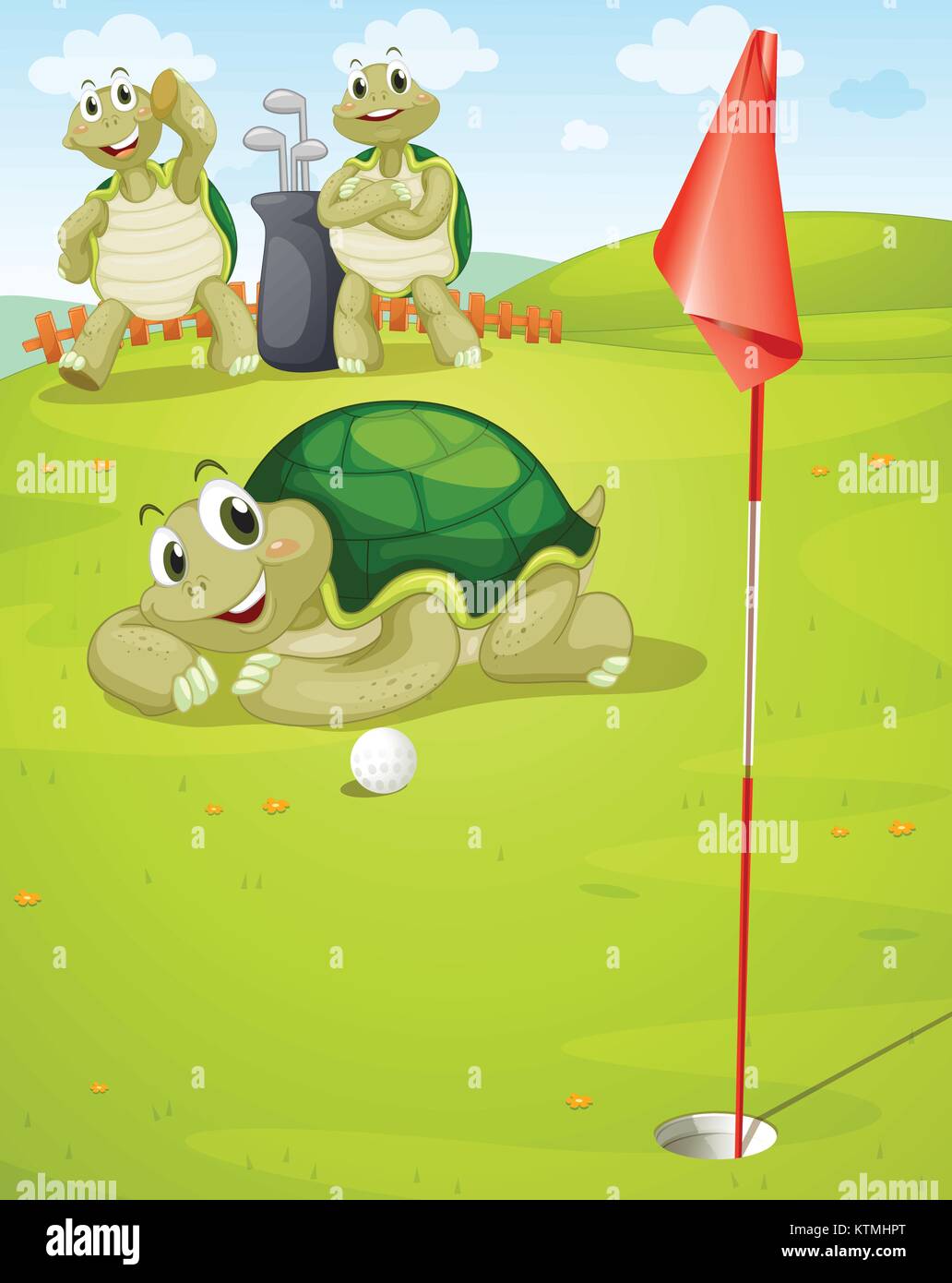 illustration of tortoise playing golf on golf ground Stock Vector Image ...