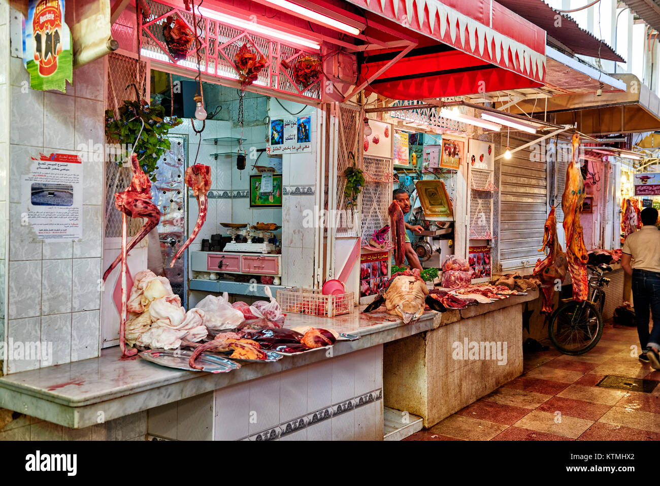 butchery on food market of Meknes, Morocco, Africa Stock Photo - Alamy