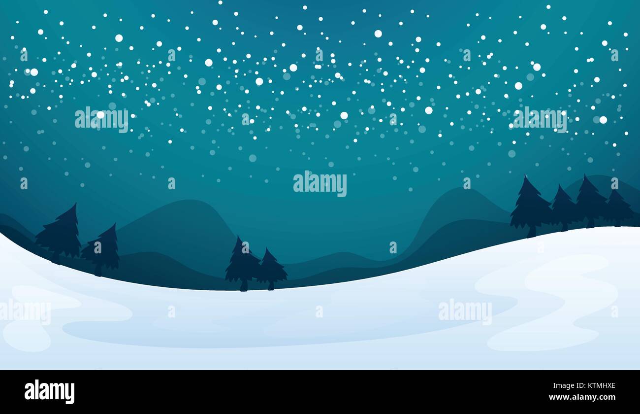 illustration of a snowfall and beautiful nature in night Stock Vector ...