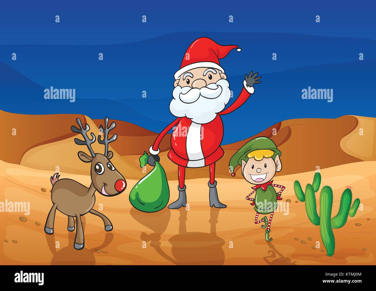 illustration of a santa claus and a reindeer in a desert Stock Vector ...