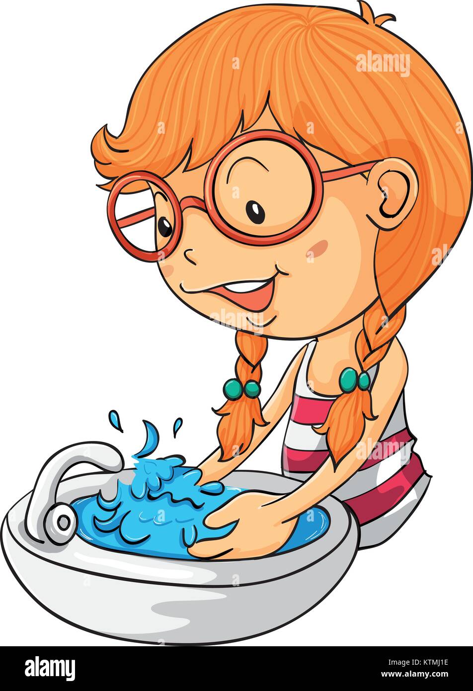 Cartoon Girl Washing Hands