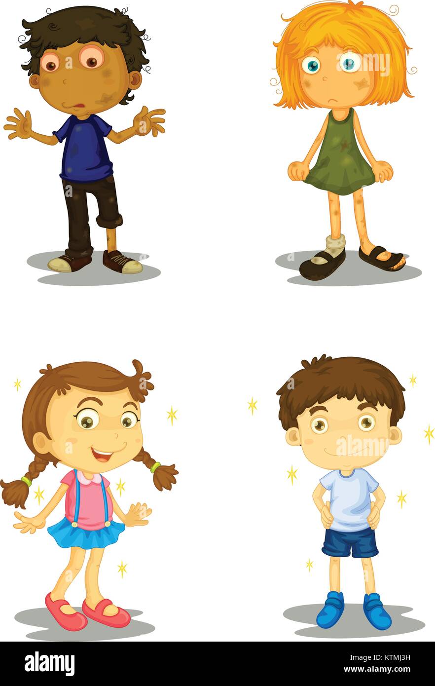 illustration of four kids on a white background Stock Vector Image ...