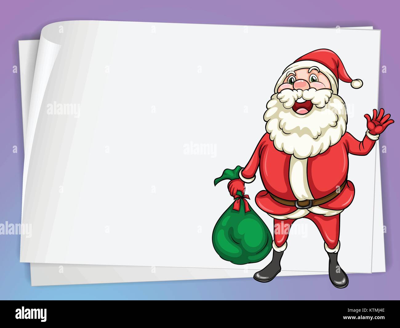 illustration of paper sheets and santa claus on a green background ...