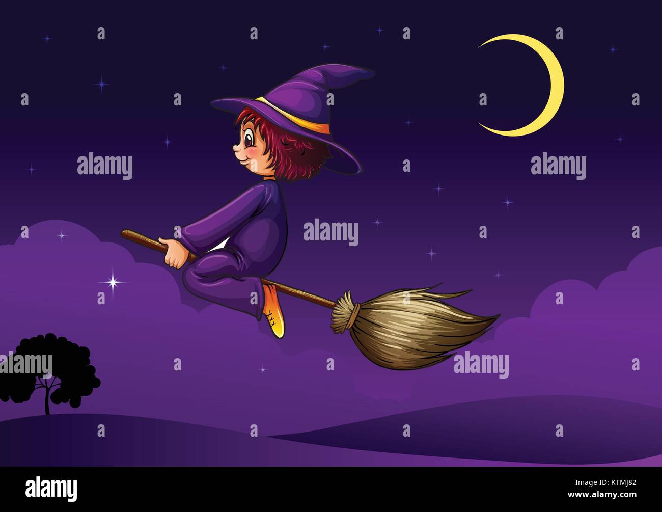 illustration of a witch flying on a broom Stock Vector Image & Art - Alamy
