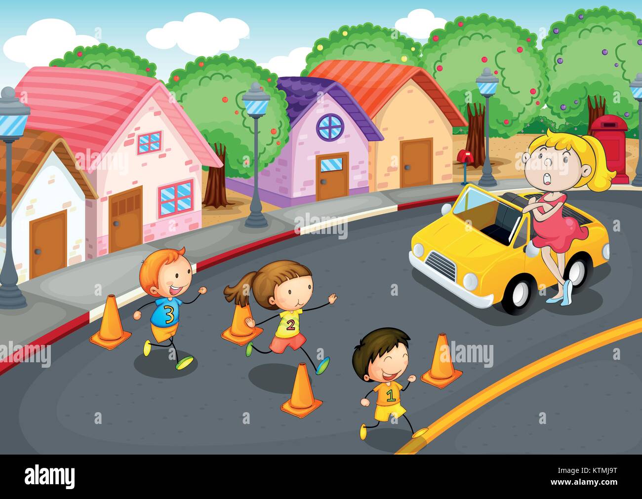 illustration of a kids crossing on road Stock Vector Image & Art - Alamy