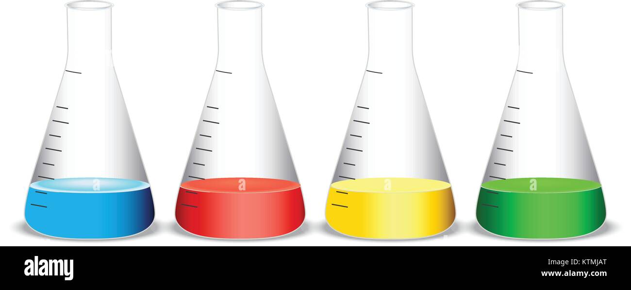 illustration of conical flasks on a white background Stock Vector Image ...