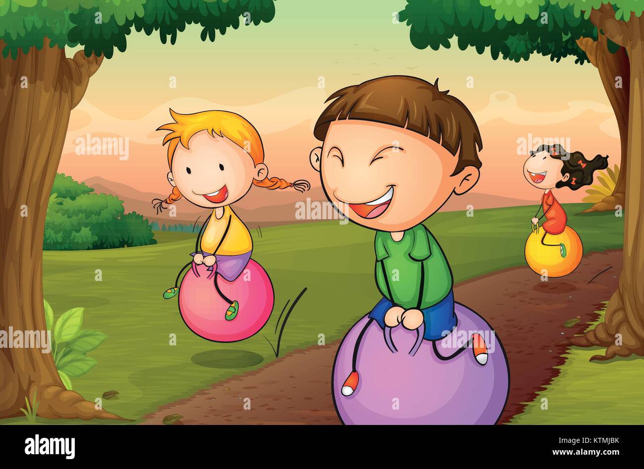 illustration of kids playing in a beautiful nature Stock Vector Image ...