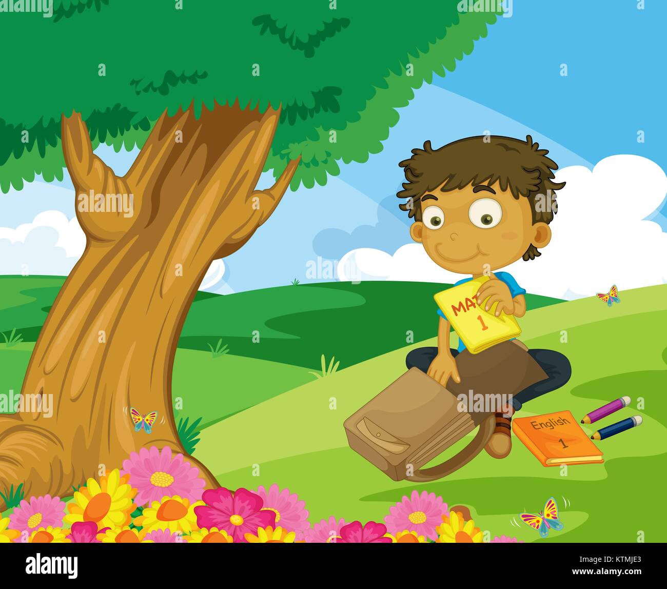 School bags in the yard Stock Vector Images - Alamy