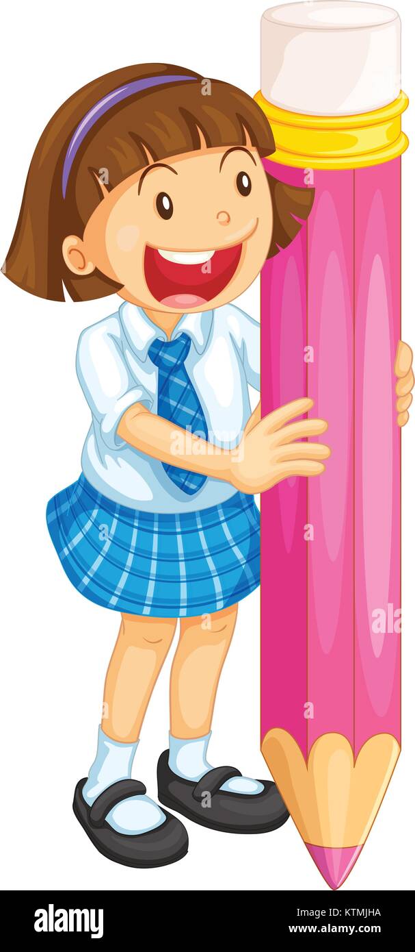 illustration of a girl holding pencil on a white Stock Vector Image ...