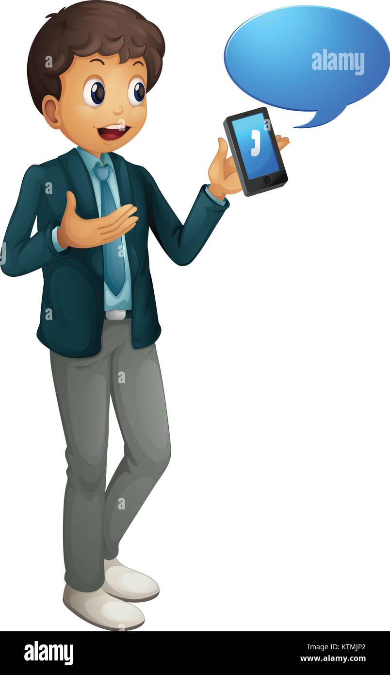 illustration of a boy and a cell phone on a white background Stock ...